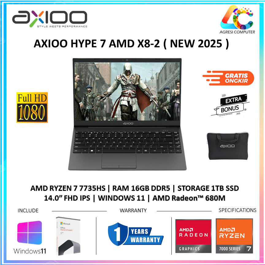 Jual AXIOO HYPE 7 AMD X8-2 RYZEN 7 7735HS 16GB 512GB W11 14.0FHD+ IPS ...