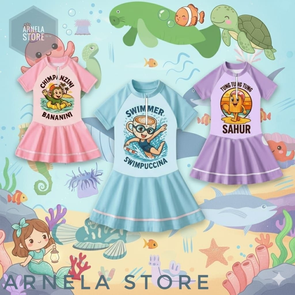 Jual ARNELA BAJU RENANG ANAK ROK INNER SPANDEK PREMIUM KARAKTER LUCU ...