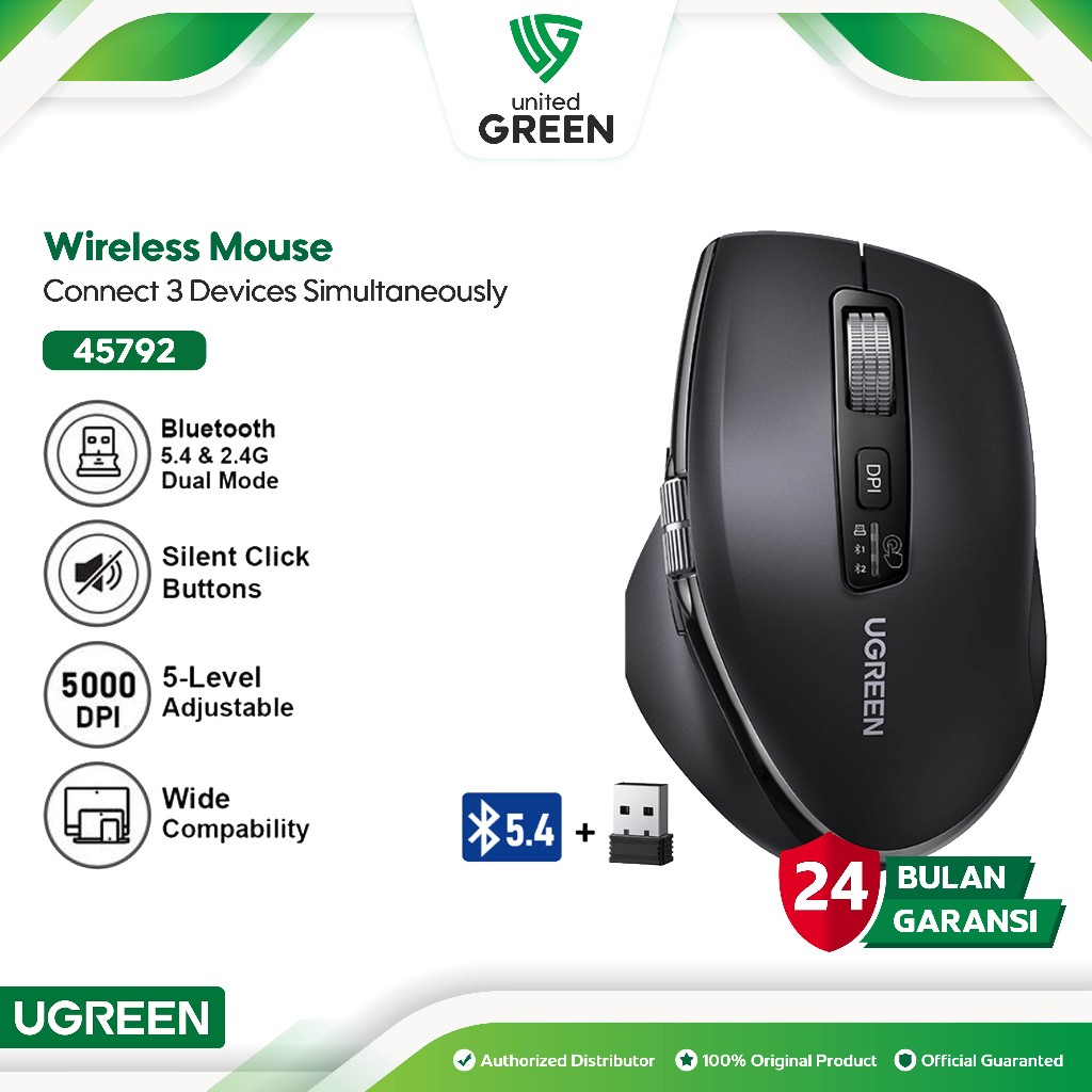 Jual UGREEN 45792 Mouse Gaming Ergonomic 2 in 1 USB Wireless ...