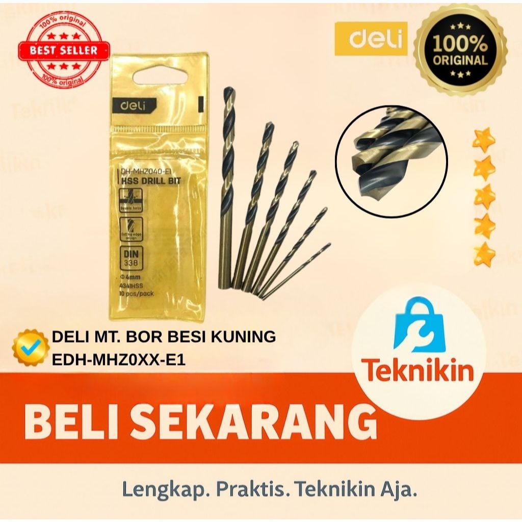 Jual DELI MATA BOR BESI KUNING 2mm-5,5m/ Deli Mata Bor Besi HSS Ukuran ...