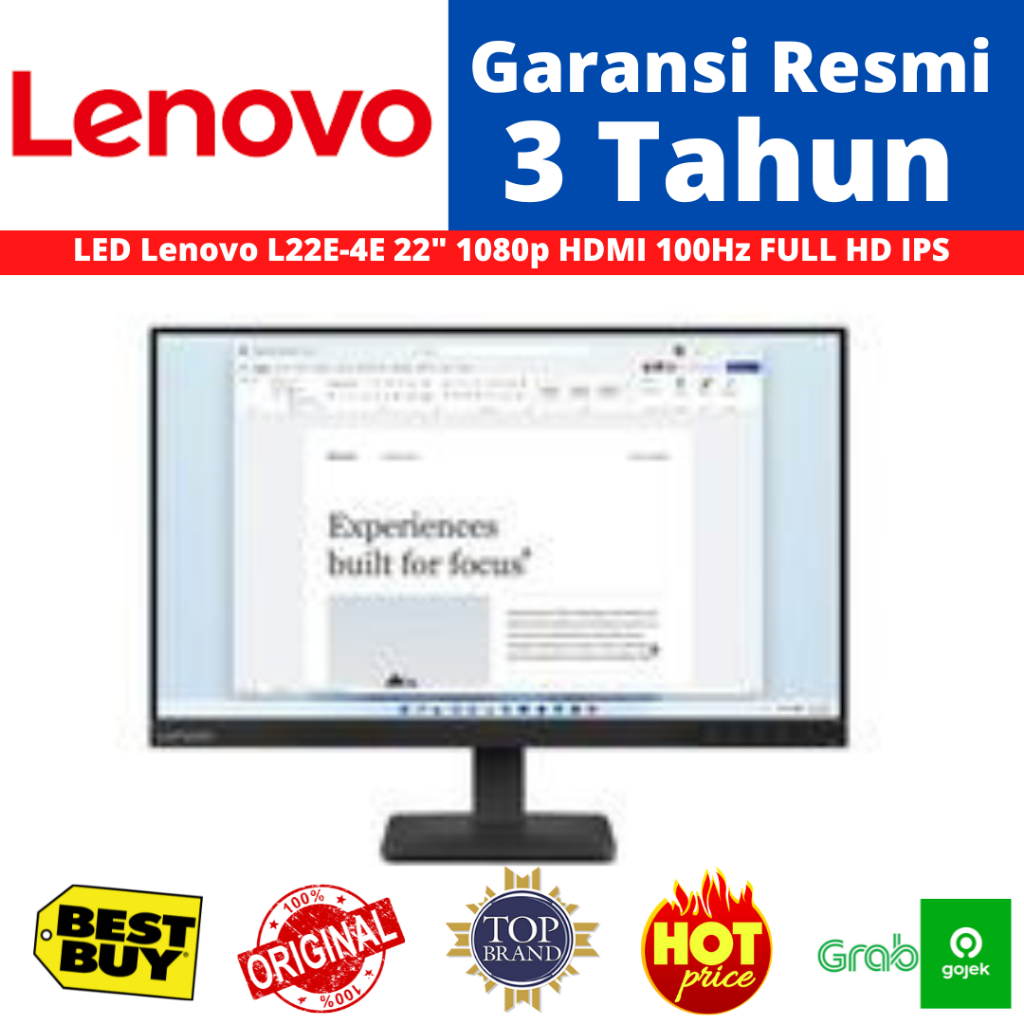 Jual Monitor Lenovo L22E-40 VA / L22E-4E IPS 21.5 FHD 4ms 75Hz Freesync ...