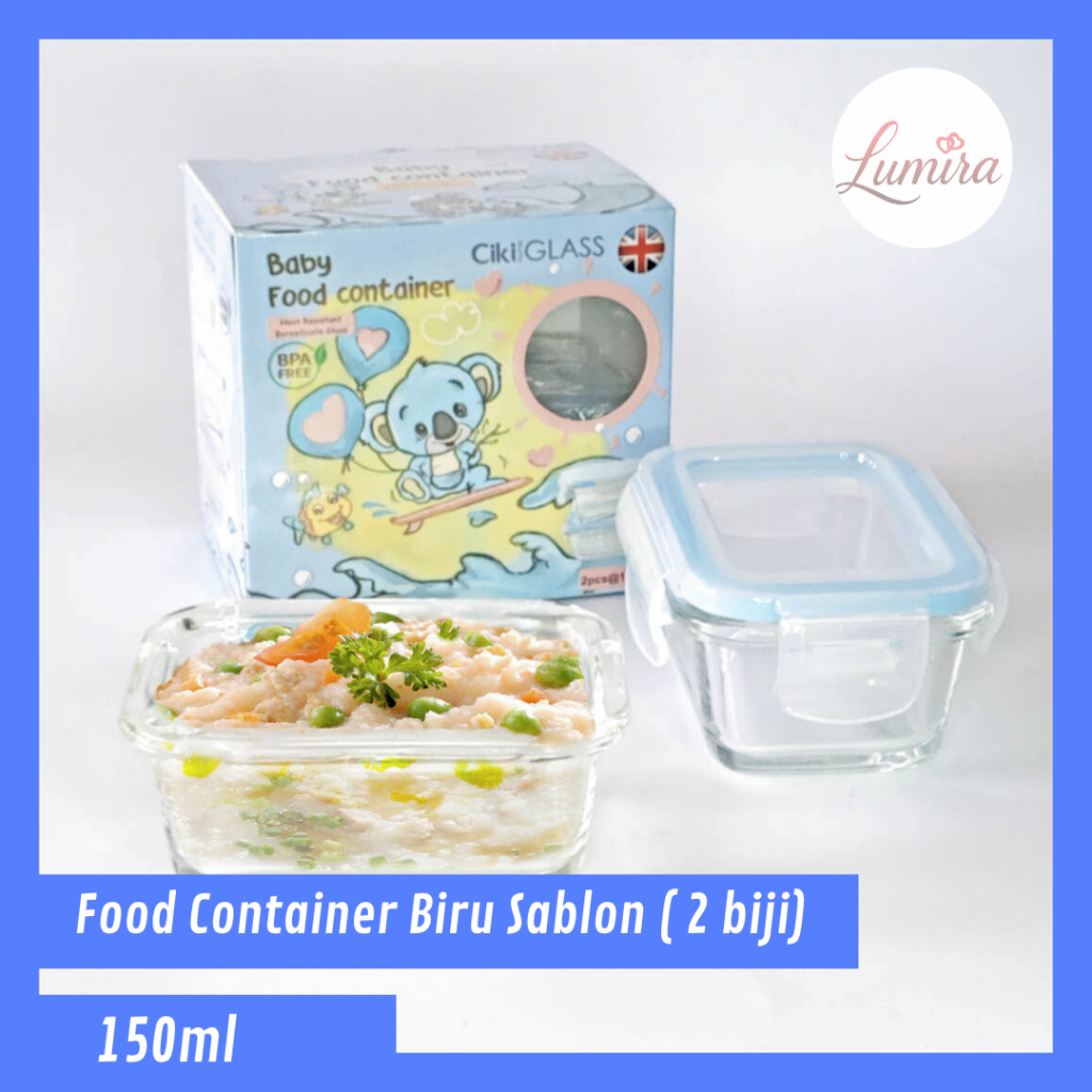 Jual Flash. Food Container 150ml BIRU Kotak Makan Kaca untuk MPASI (Isi ...