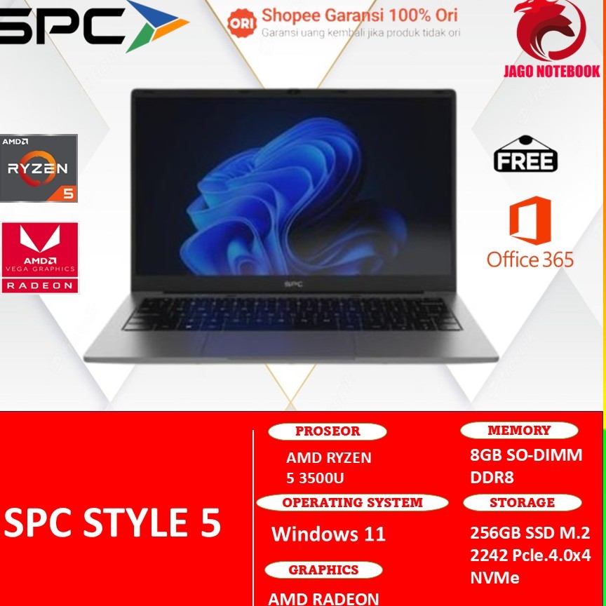 Jual READY STOK Laptop SPC Style 5 AMD Ryzen 5 3500 256GB SSD 8GB 14 ...