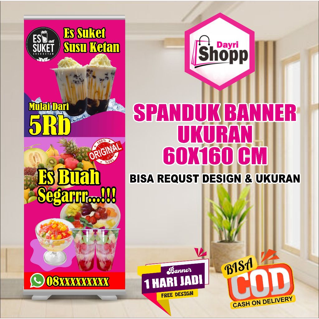 Jual Spanduk Banner Ukuran 60x160 Cm Es Susu Ketan Pink Free Custom ...
