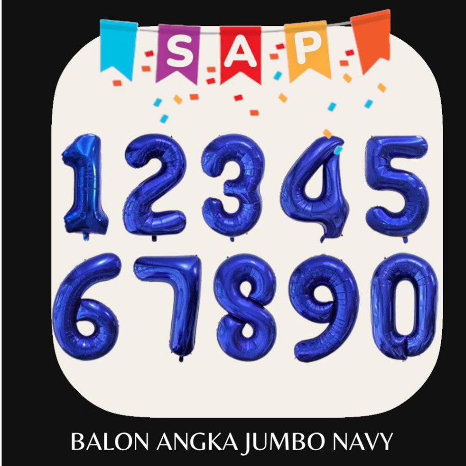 Jual Balon Angka Jumbo 80 Cm BIRU NAVY / Balon Foil Angka 80cm / Balon ...