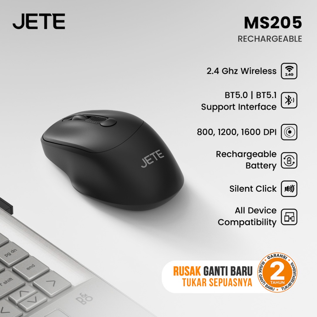 Jual Mouse Wireless Bluetooth Rechargeable JETE MS205 Tanpa Kabel ...
