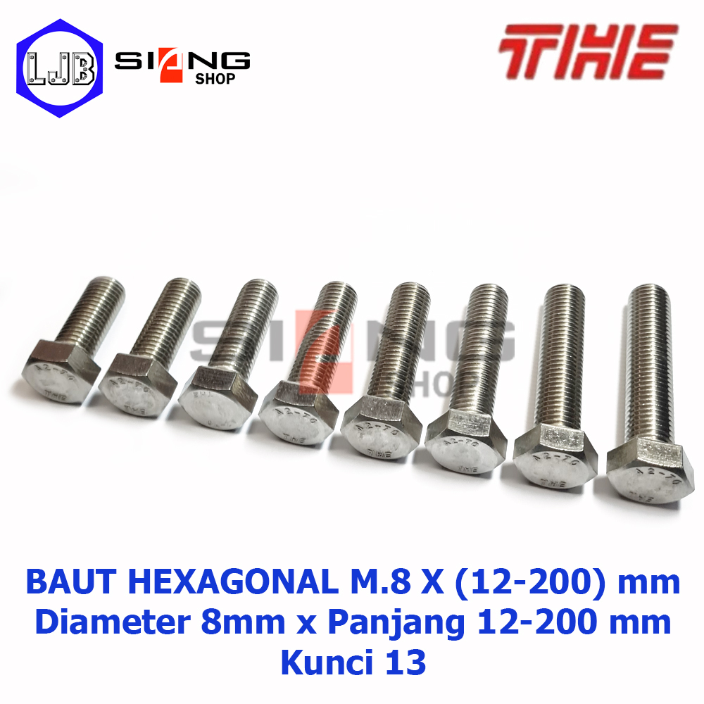 Jual Baut Hex M8 Stainless 304 THE A2-70 Panjang 20cm | Shopee Indonesia