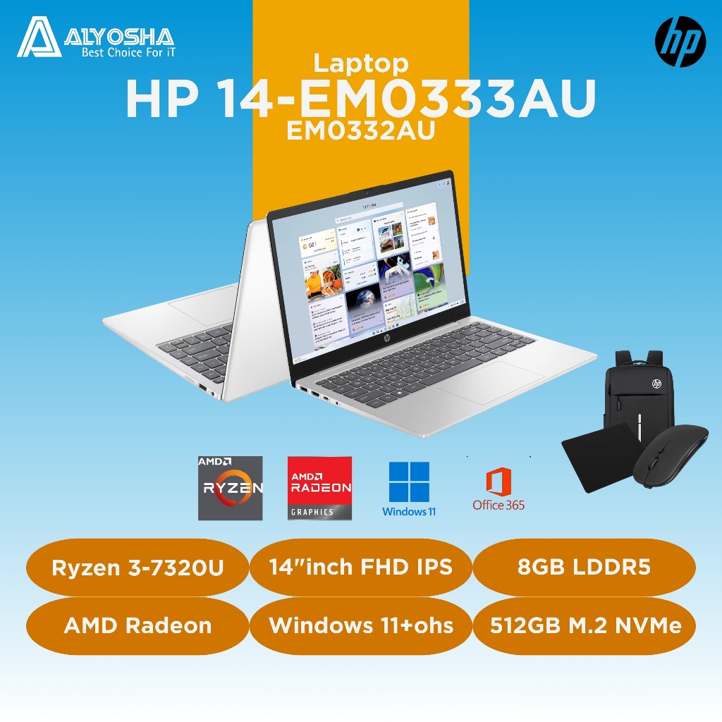 Jual HP 14-EM0333AU/EM0332AU/AMD Ryzen 3-7320/8GB LDDR5/512GB SSD/UMA ...