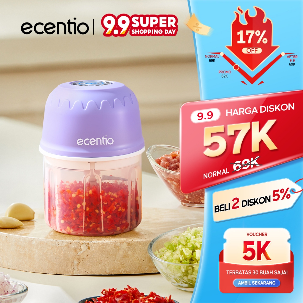 Jual ecentio Mini Food Processor 350ML Mini Chopper 6 Pisau Portable ...
