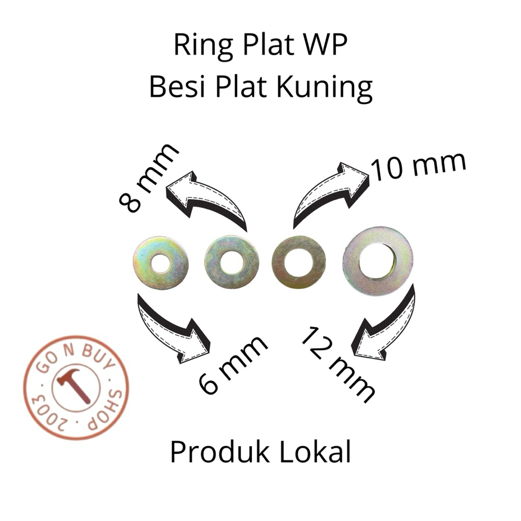 Jual Ring Besi Plat Kuning WP Kunci Baut Lubang Diameter 6, 8, 10, 12 ...
