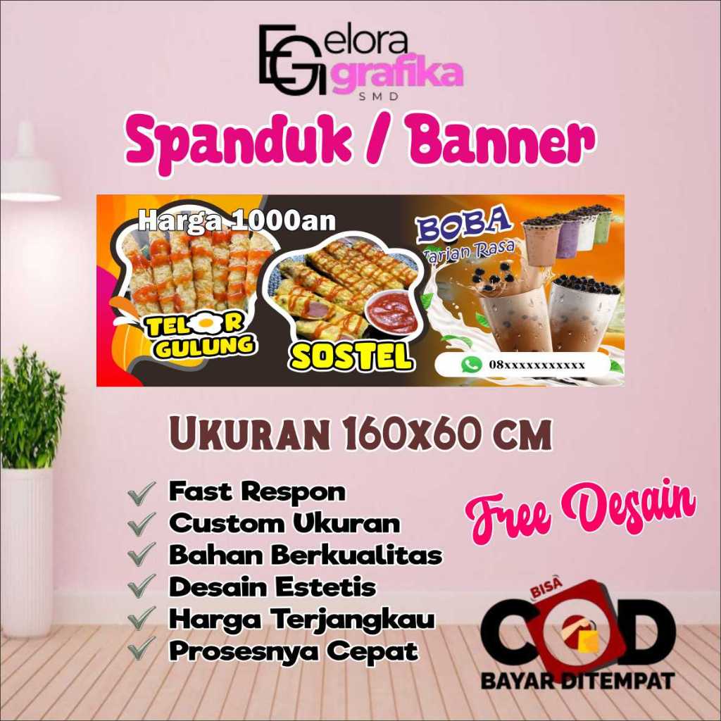 Jual Spanduk Banner Ukuran 160x60 Cm Telur Gulung, Sostel, Boba Free ...