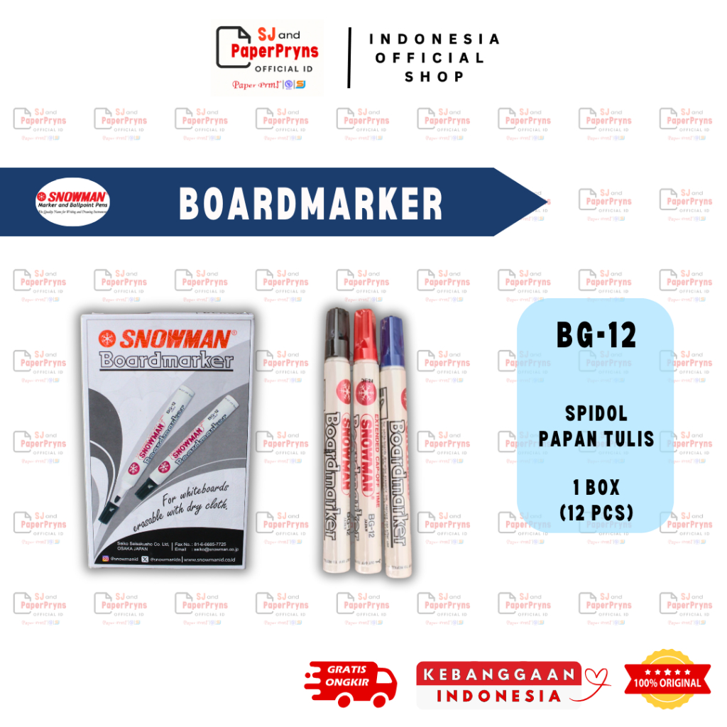 Jual Snowman BG-12 Whiteboard Marker – Spidol Papan Tulis (1 BOX ISI ...