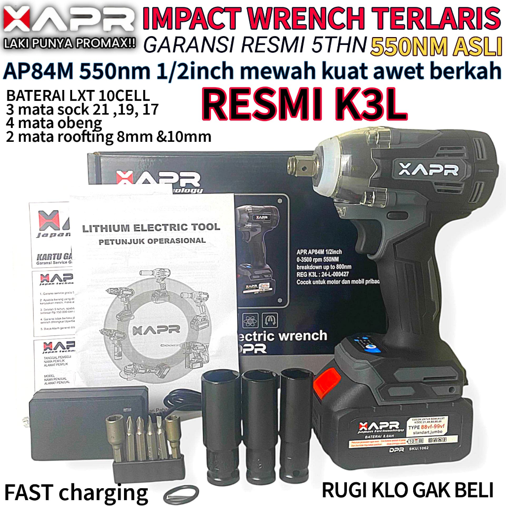 Jual DISKON BESAR APR raja impact wrench type AP84M torsi 550nm baterai ...