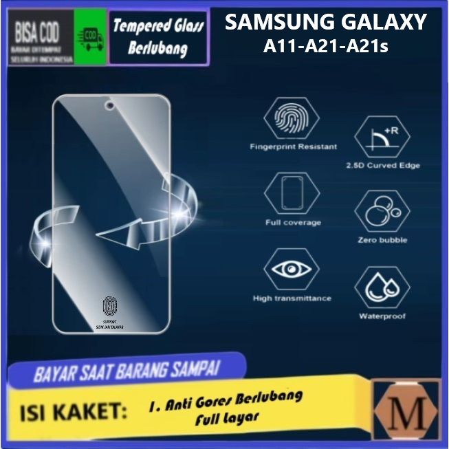 Jual Anti Gores Bening Berlubang Samsung Galaxy A11 A21 A21s Tempered Glass dengan Lubang kamera ...