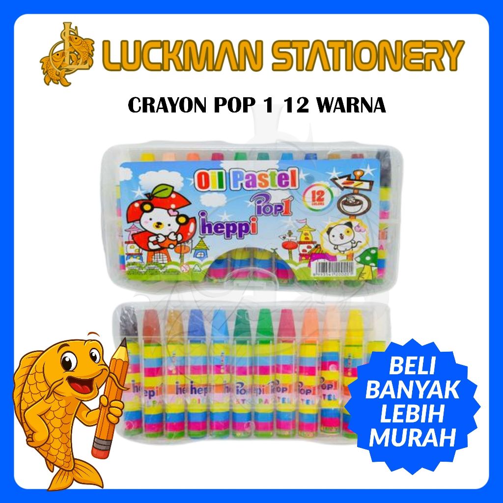 Jual POP1 CRAYON 12 WARNA - OIL PASTEL HEPPI POP 1 - KRAYON MINYAK 12 ...
