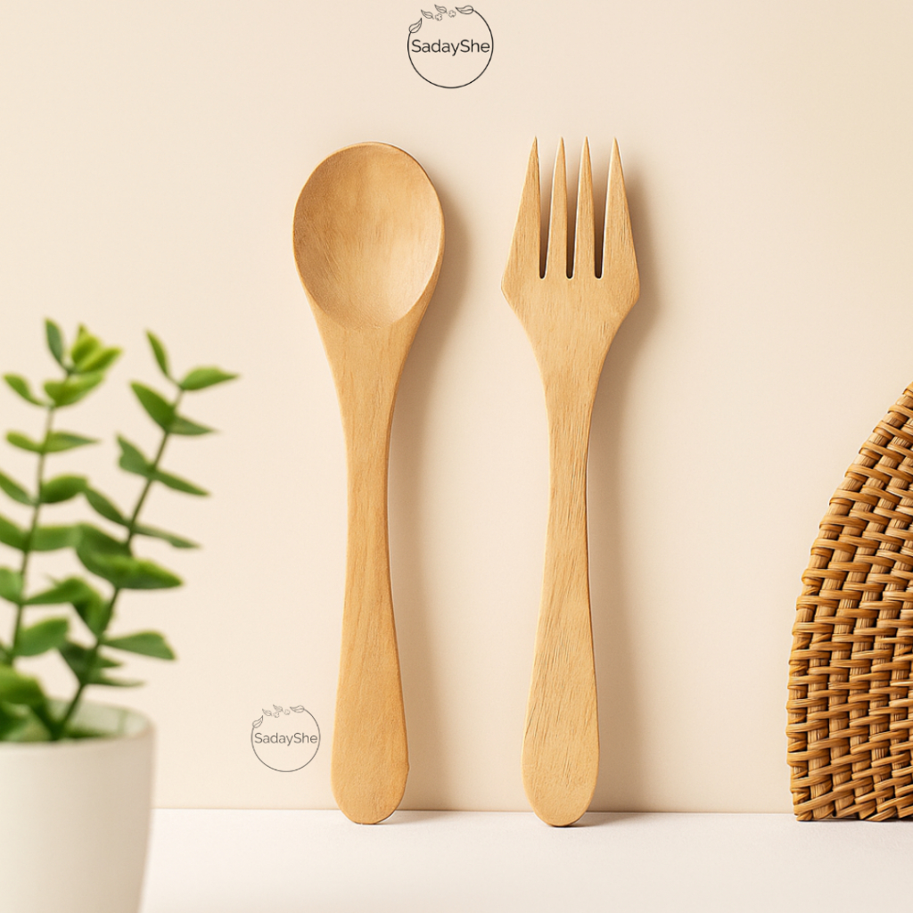 Jual SENDOK GARPU KAYU MAHONI 1 PASANG SPOON FORK WOODEN CUTLERY ...