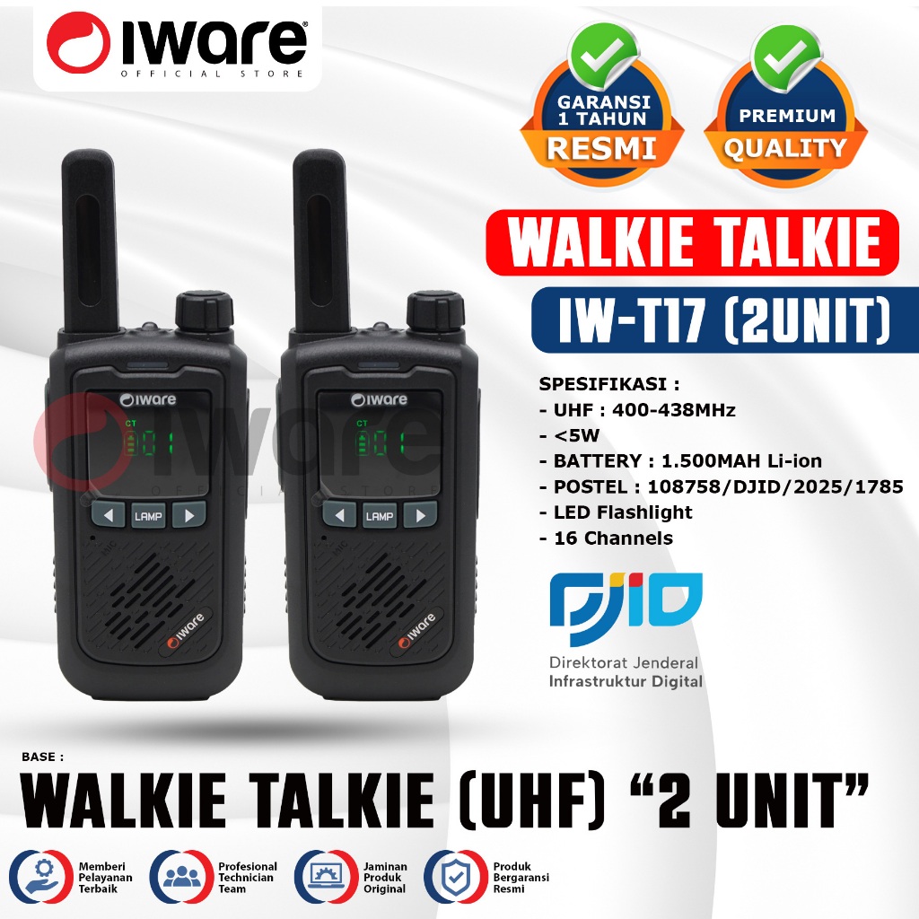 Jual Iware Walkie Talkie IW-T17 WLN 16 Channel Garansi Resmi Two Way Pofung UHF Postel Resmi ...