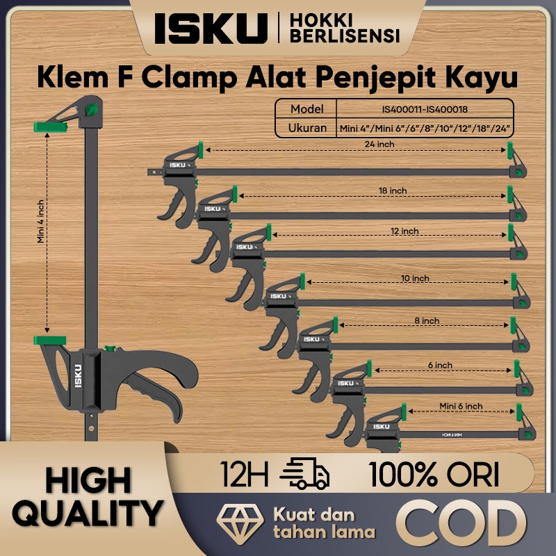 Jual ISKU Klem F Clamp Alat Penjepit Kayu 6" 8" 10" 12" inch Catok Alat ...