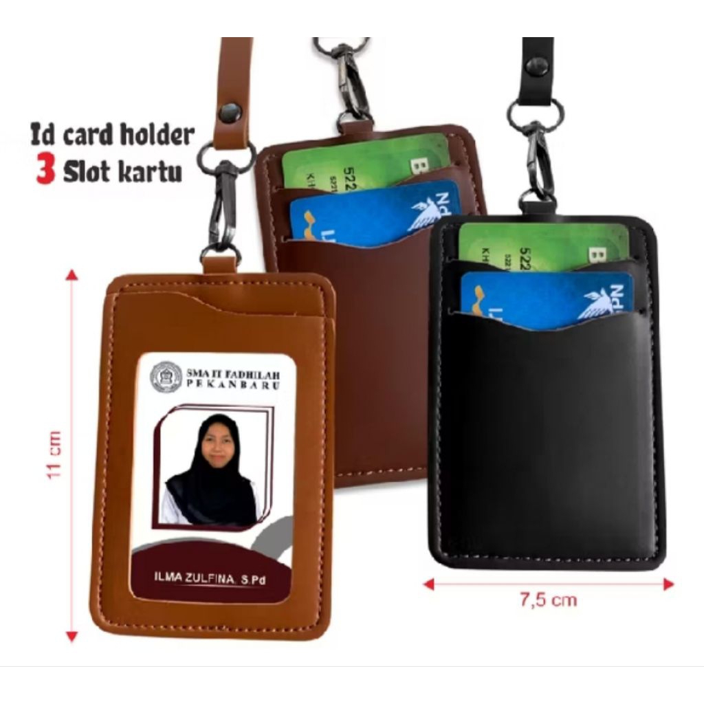 Jual Name Tag Lanyard Kulit 3 Slot Kartu Elegan ID Card Holder Termurah ...