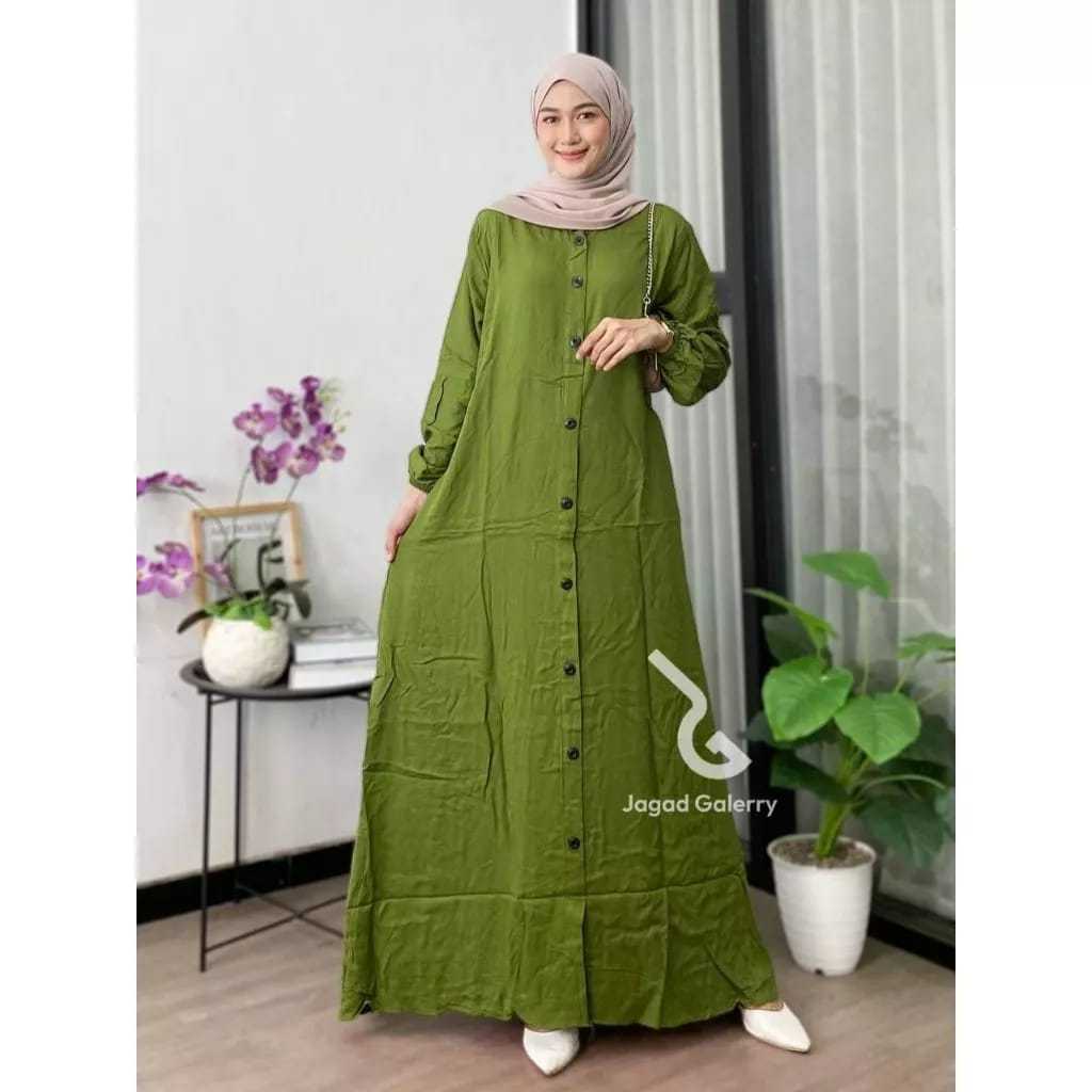 Jual Gamis Alissa Dress Rayon Twill Premium Wanita Muslim Kekinian Polos Terbaru Gamis Kancing ...