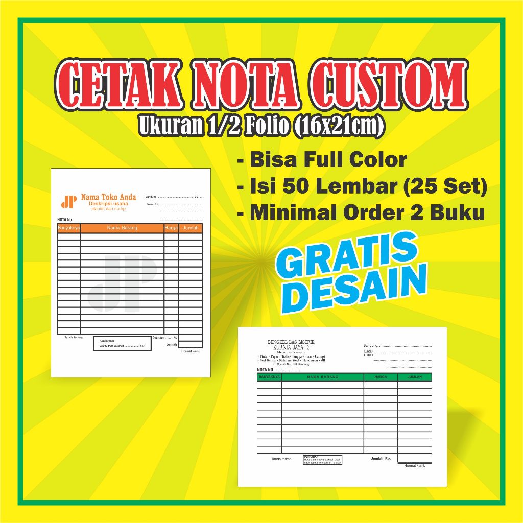Jual Nota Custom 1/2 Folio Free Desain Full Color | Shopee Indonesia