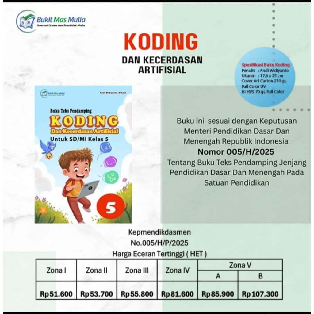 Jual BUKU TEKS PENDAMPING KODING DAN KECERDASAN ARTIFISIAL UNTUK SD/MI KELAS 5 BOOKS | Shopee ...