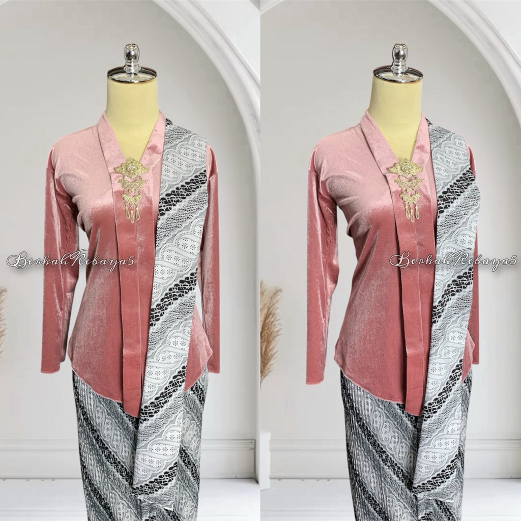 Jual Setelan Kebaya Encim Bludru Warna Rose Gold / Kebaya + Selendang ...