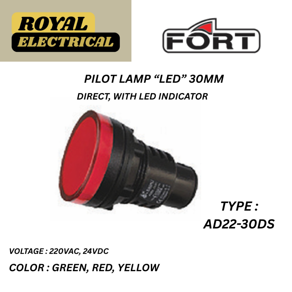 Jual FORT PILOT LAMP LED 30MM / 220VAC/24VDC - Type AD22-30DS | Shopee ...