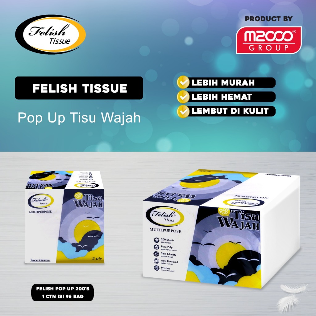 Jual M2000 X Tissue Felish POP UP 200 sheet 2 ply PROMO !! | Shopee ...