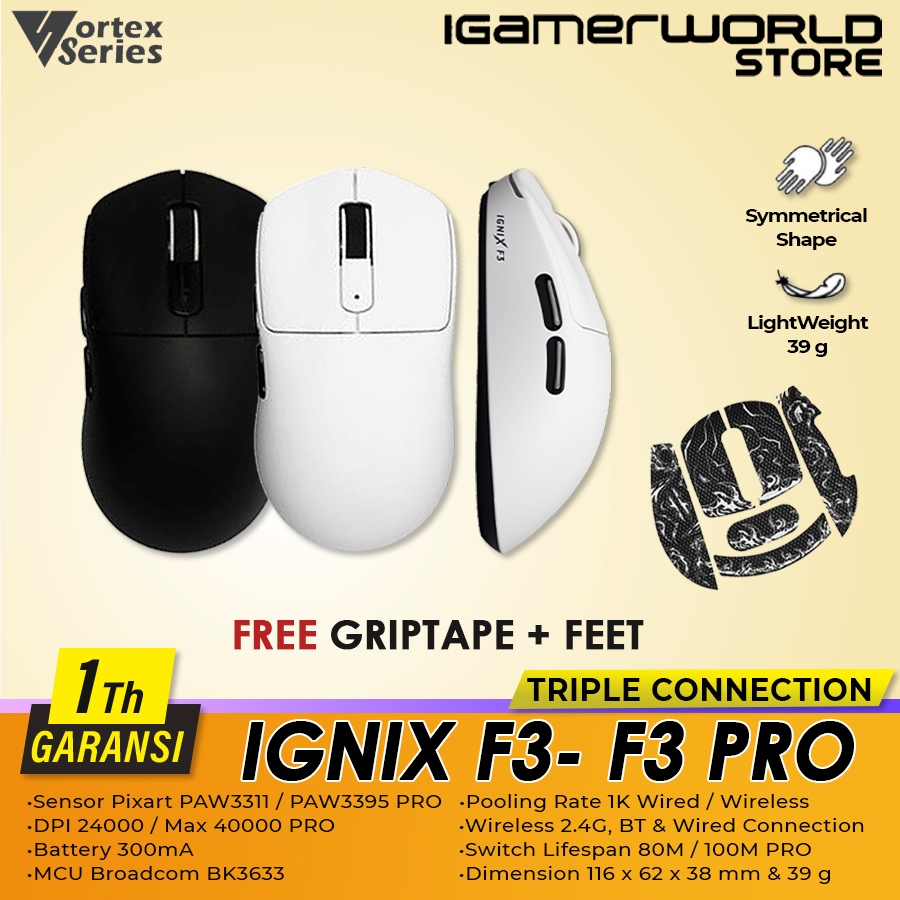 Jual VortexSeries IGNIX F3 / F3 PRO Ultra Light Wireless Triple ...