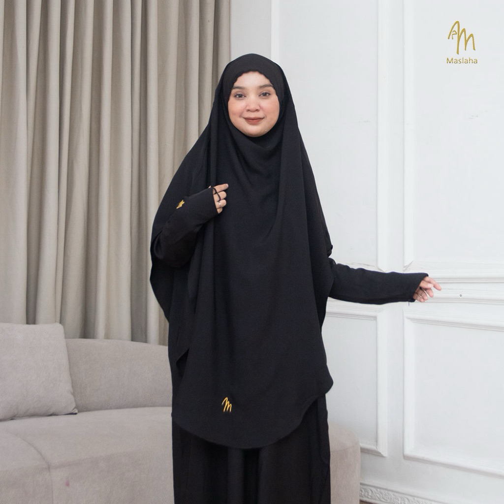 Jual Maslaha Niqab | Madeena French Khimar Bordir Hitam | Long FK ...