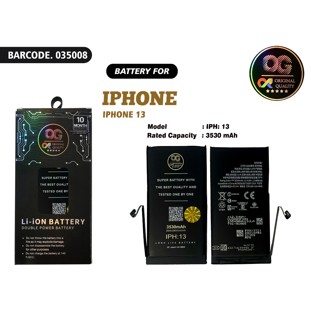 Jual ( OG SUPER ) BATERAI UNTUK TIPE IPHONE 13 ORIGINAL DOUBLE IC ...
