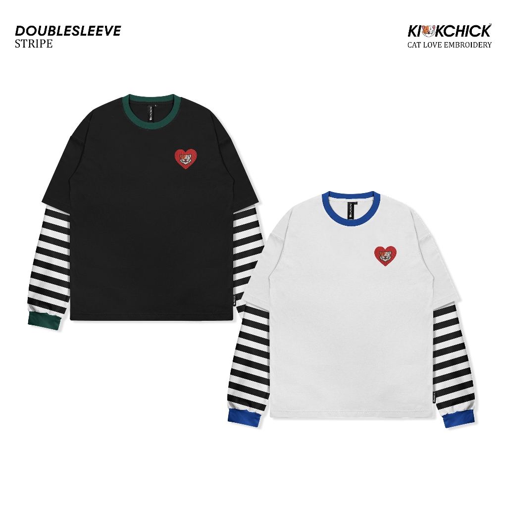 Jual Kickchick Doublesleeve Stripe V.1 Logo Cat Love Embroidery Black ...