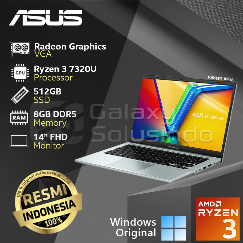 Jual Asus Vivobook Go 14 E1404FA-FHD3852M - Ryzen 3-7320U 512GB SSD 8GB ...