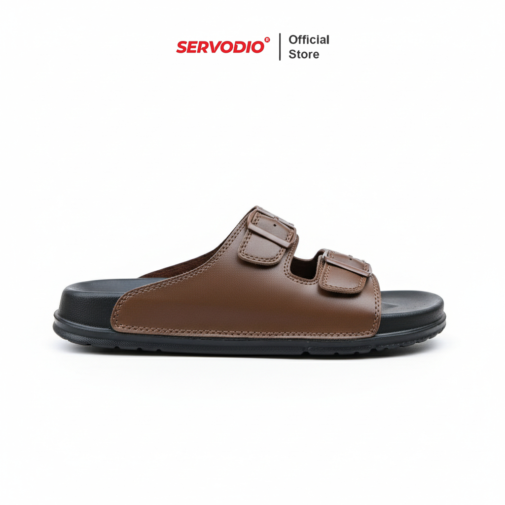 Jual Servodio - Anom Brown 39-44 - Sandal Pria Slide Double Straps ...