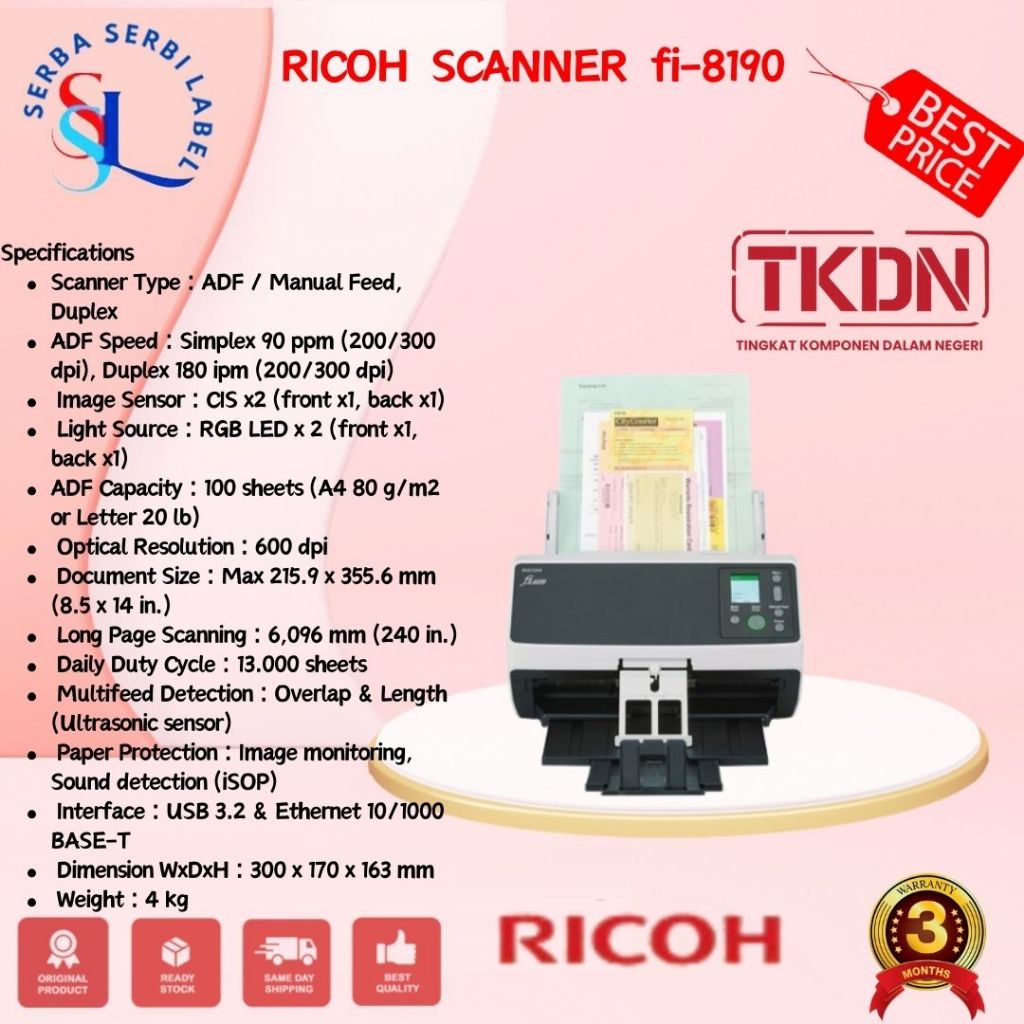 Jual Scanner RICOH TKDN fi-8290 Flatbed +ADF Scanner F4 90ppm - Scanner Ricoh TKDN fi-8190 ...