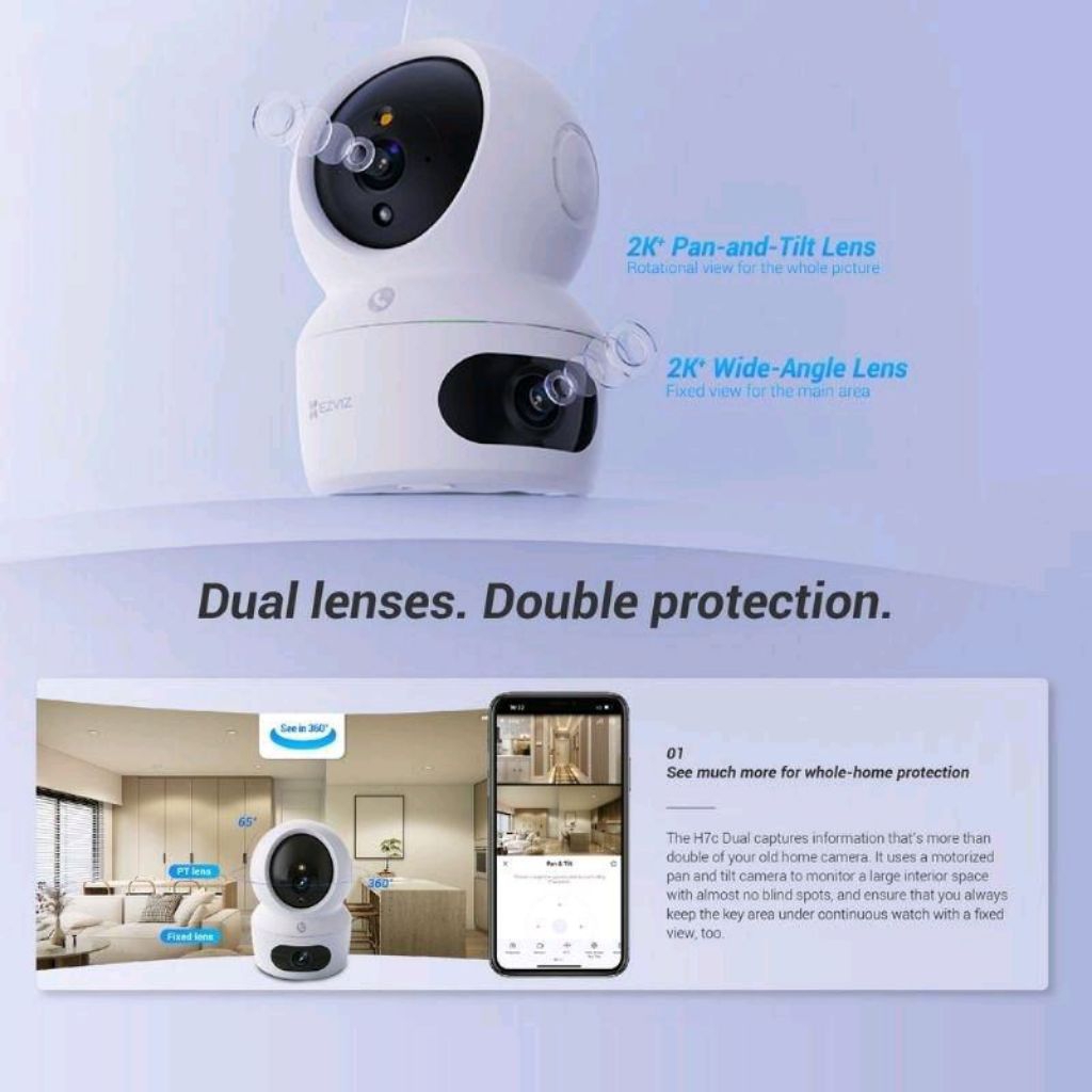 Jual Ezviz H7C Dual Lensa 4MP + 4MP 2K+ CCTV Smart Home Wifi Wireless ...