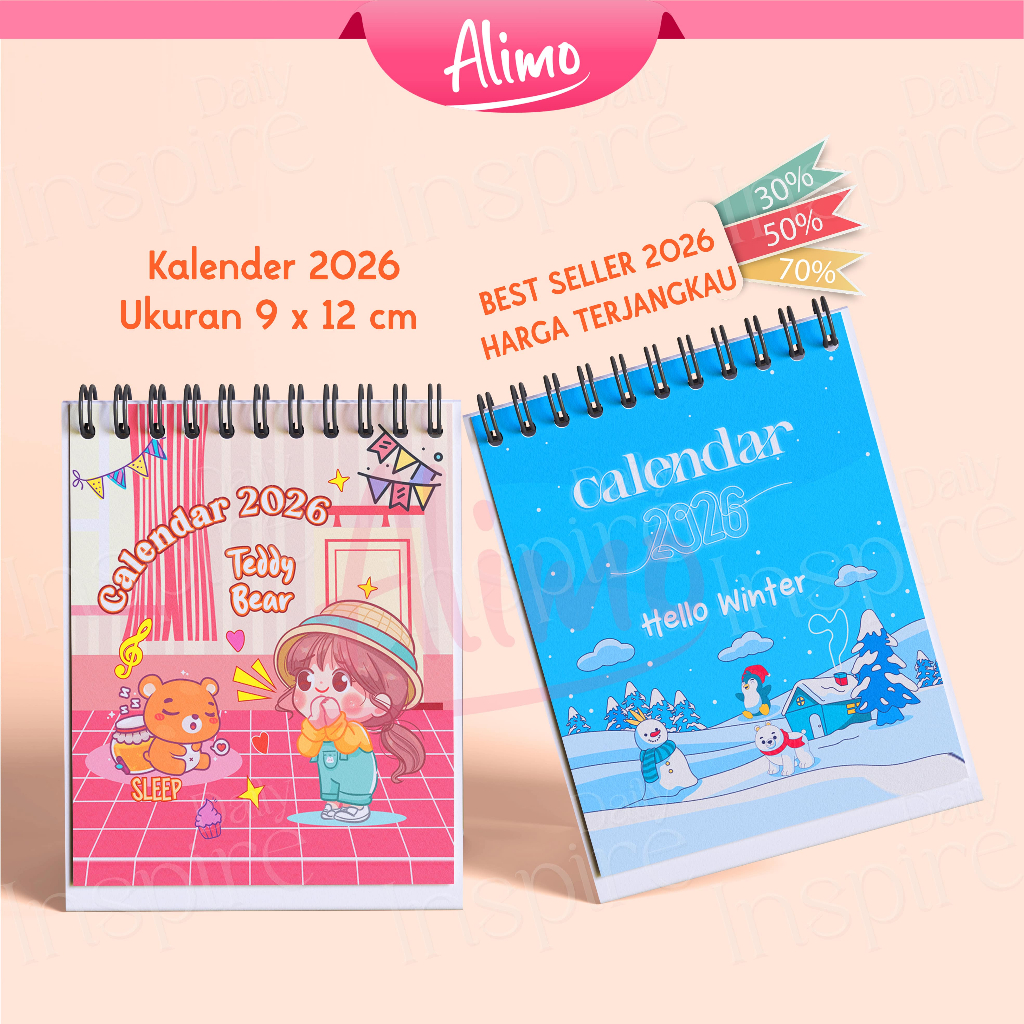 Jual Alimo Kalender Meja Mini 2026 9x12cm Spiral Hitam Desain Lucu ...