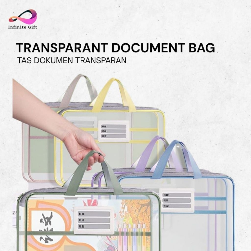 Jual Tas Dokumen Transparan A4 dengan Resleting Ganda & Tali Pegangan ...