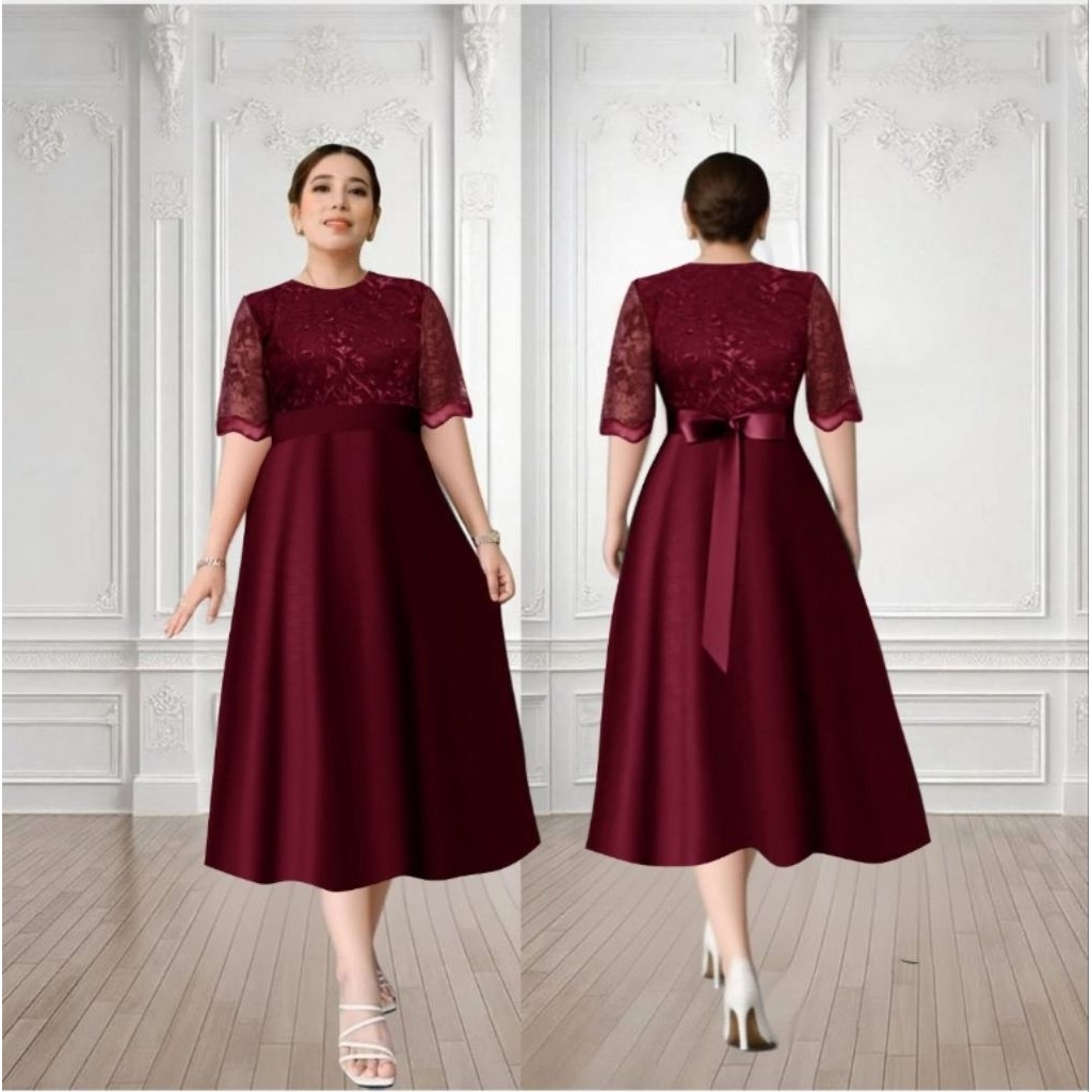 Jual Dress Natal Iriana size M L XL bahan saten velvet lapis tile ...