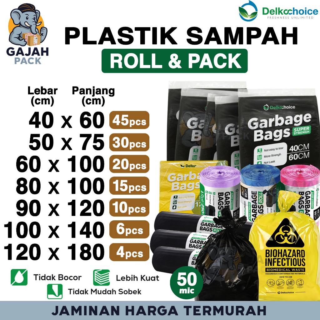 Jual Kantong PLASTIK SAMPAH Trash Bag Tebal Anti Bocor Jumbo Hitam Premium Termurah DELKOCHOICE ...