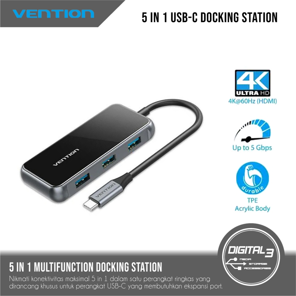 Jual VENTION 5 in 1 Multifunction USB-C Docking Station USB Hub ...