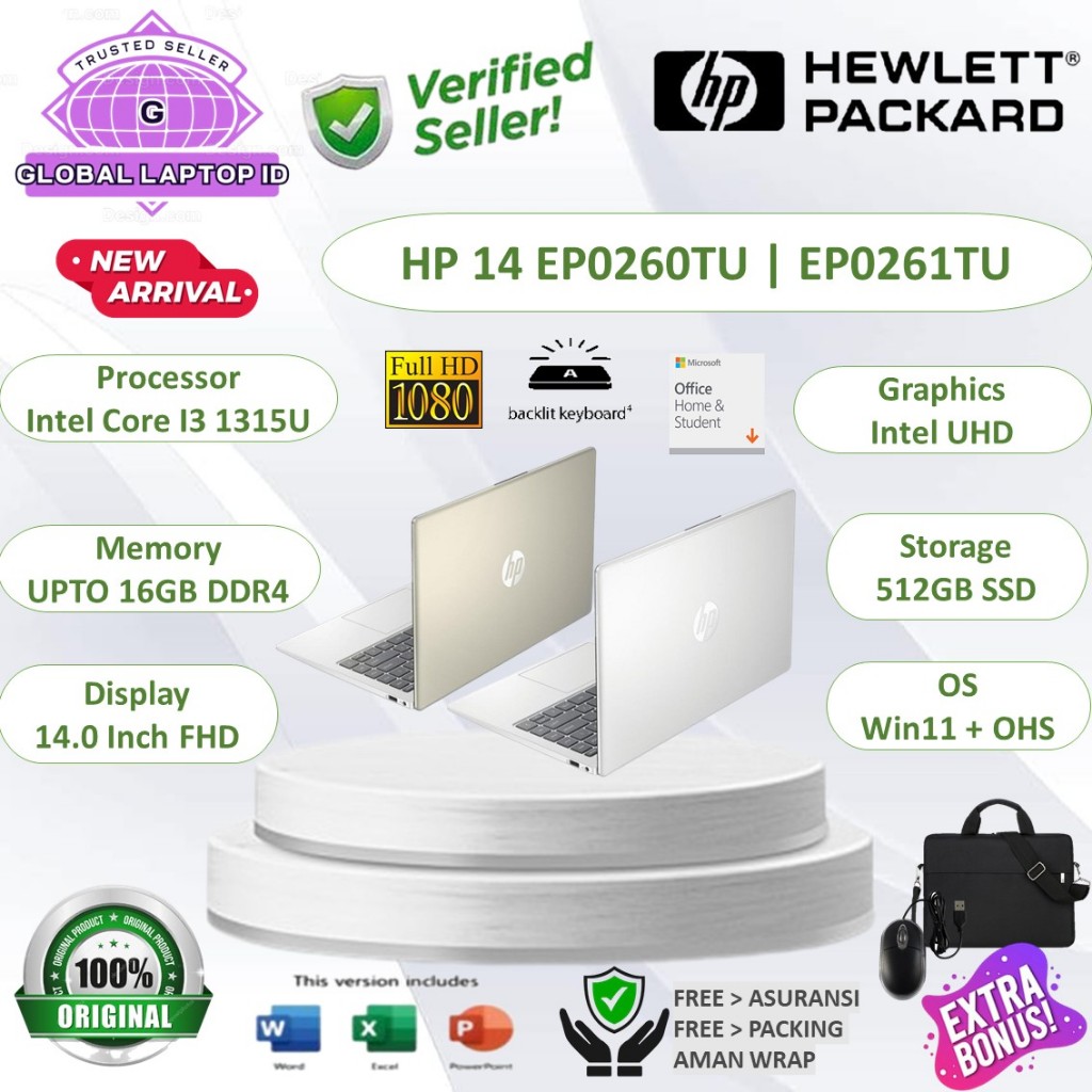 Jual RESMI Laptop HP 14 SERIES Intel Core i3 1315U RAM 16GB 512GB SSD ...