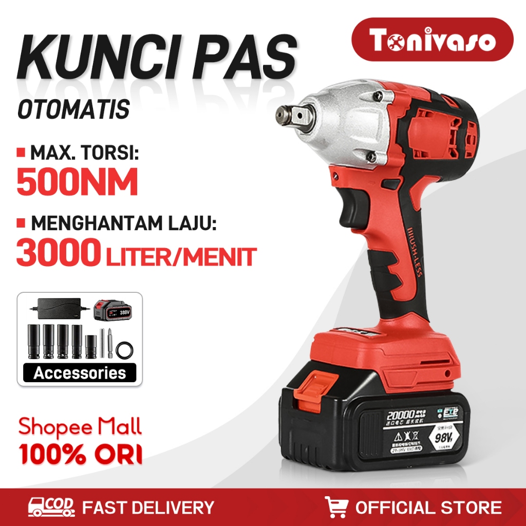 Jual Tonivaso 2 in 1 Cordless Impact Wrench Brushless 388V 680N.M /288V ...