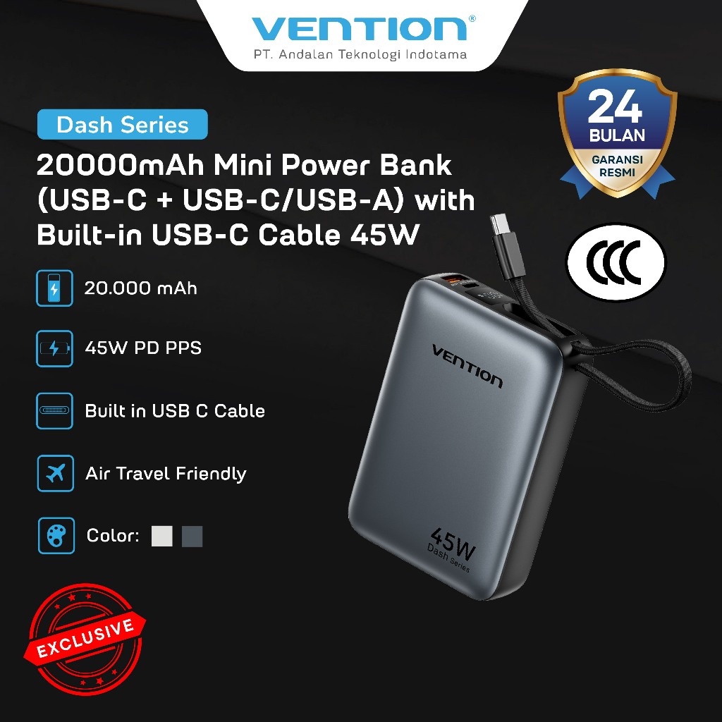 Jual [Tersertifikasi CCC] Vention Universal Powerbank Dash Series ...