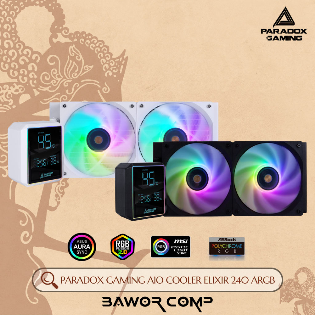 Jual Paradox Gaming ELIXIR 240 ARGB Black / White w/ LCD Display 240mm ...