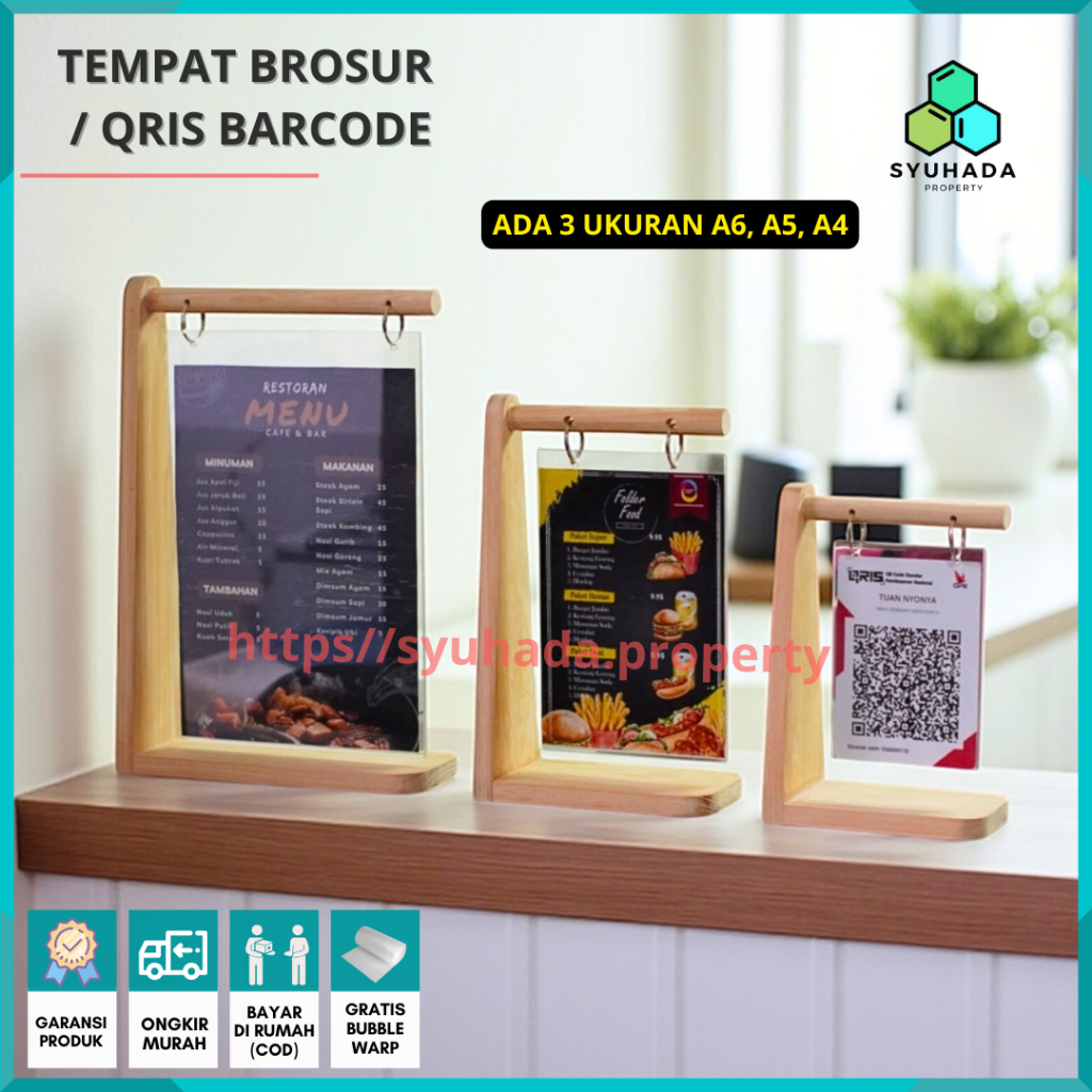 Jual Tempat Brosur Acrylic kayu A4 A5 A6/ Stand display Tent Holder ...