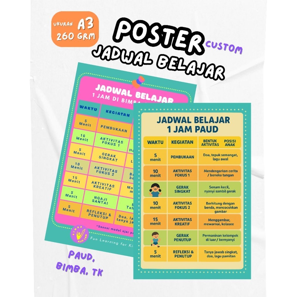 Jual Poster Edukasi Anak Jadwal Belajar Paud, Bimba, TK | Shopee Indonesia