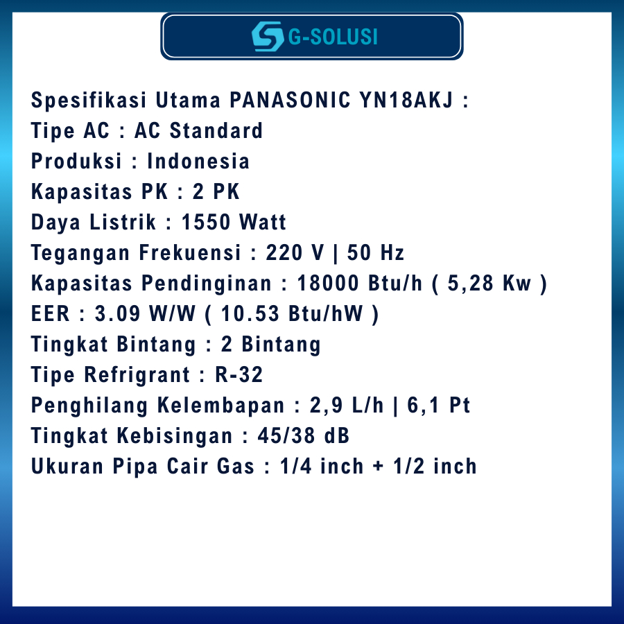 Jual AC PANASONIC YN18AKJ 2 PK | G-SOLUSI AC | Wall Split | R32 | Standar | Ecotough SuperDyma ...