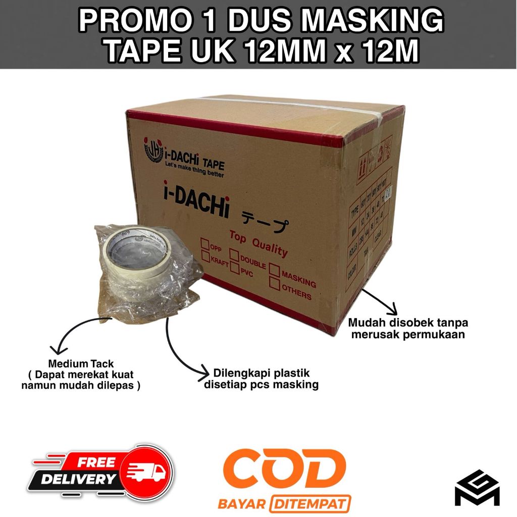 Jual Masking Tape 1 Dus Ukuran 12mm X 12M / Lakban Kertas / Isolasi ...